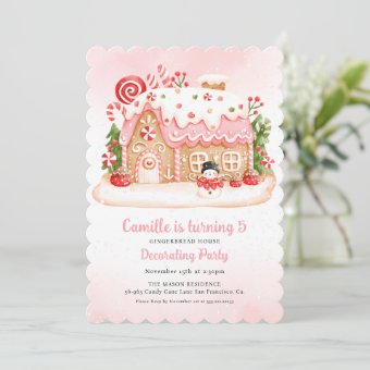 Girl Gingerbread House Decorating Birthday Party Invitation | Zazzle