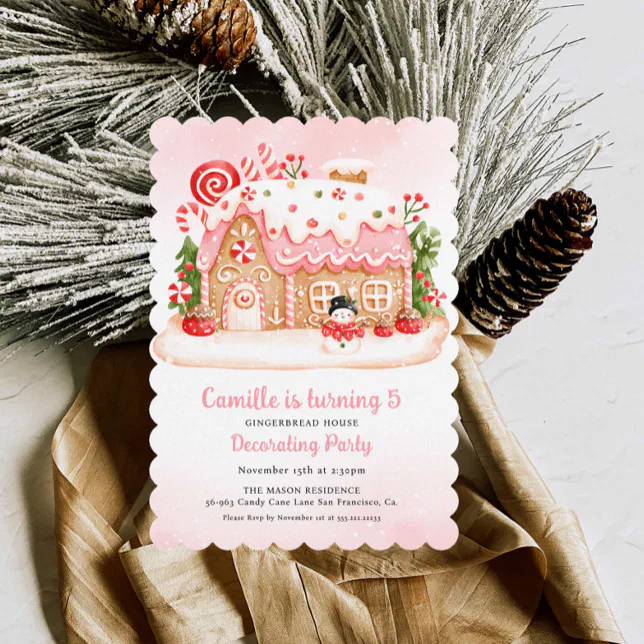Girl Gingerbread House Decorating Birthday Party Invitation | Zazzle