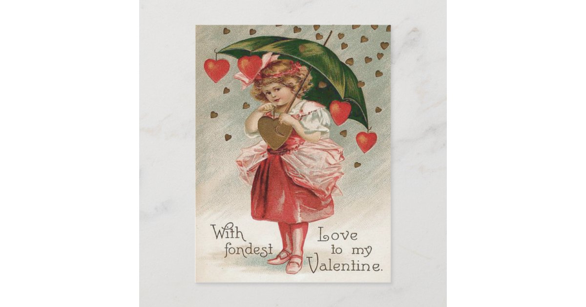 Girl Heart Umbrella Rain Shower Postcard | Zazzle