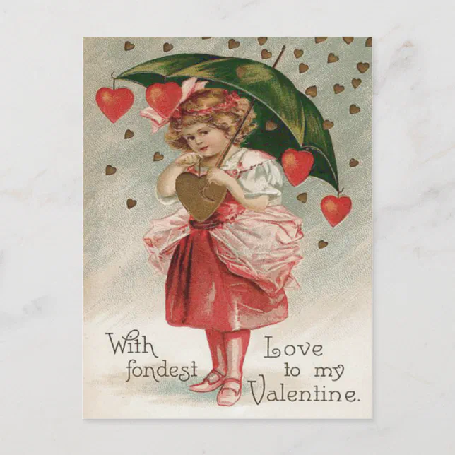 Girl Heart Umbrella Rain Shower Postcard | Zazzle