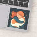 Girl hugs cute cat cartoon. Kid and funny animal Sticker | Zazzle