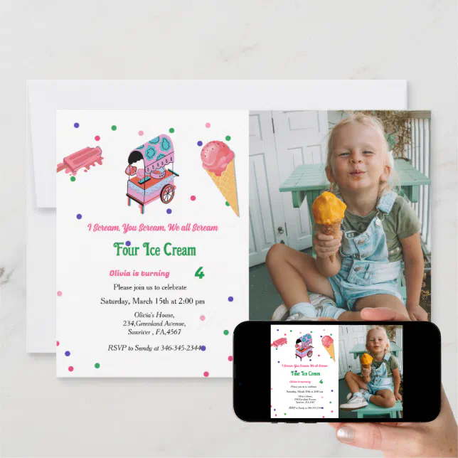 girl ice cream birthday I scream 4TH Birthday Invitation | Zazzle