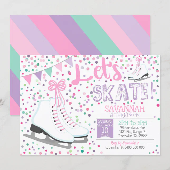 Girl Ice Skating Invitation Ice Skating Party Pink | Zazzle