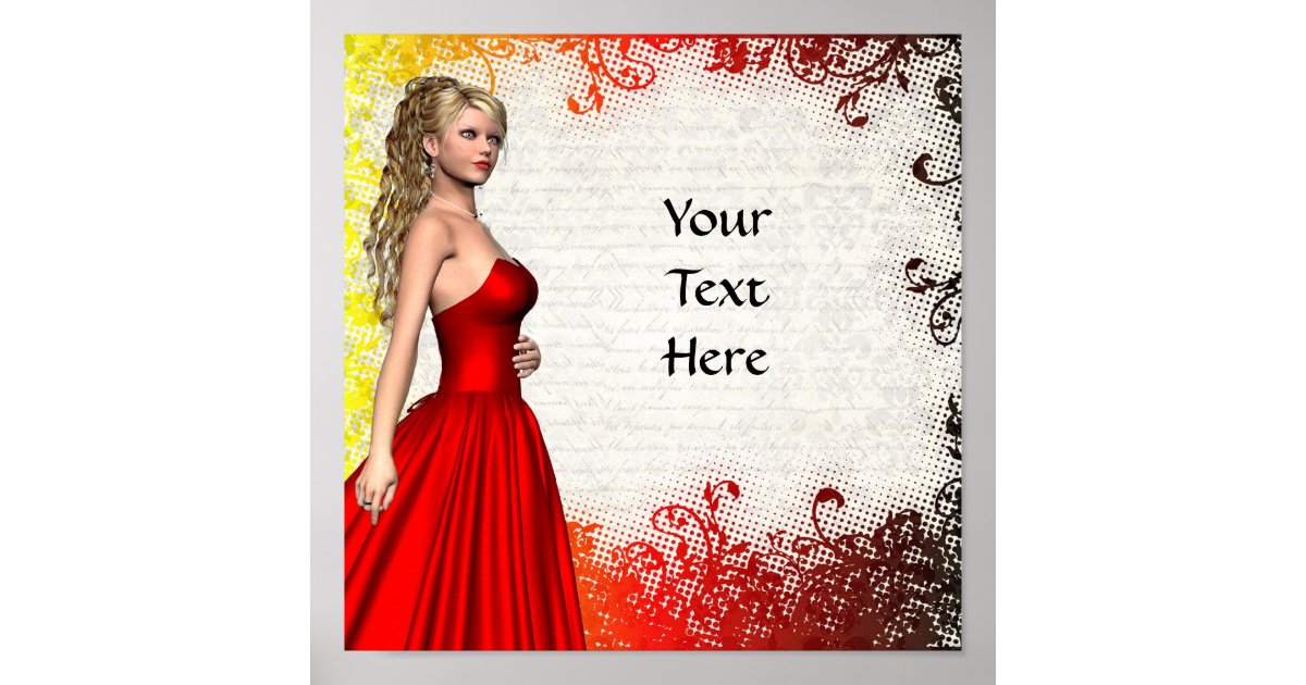 Girl in red dress poster | Zazzle