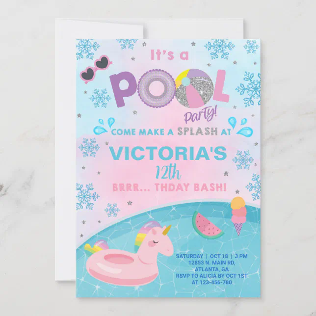 Girl indoor winter pool party birthday invitation. invitation | Zazzle