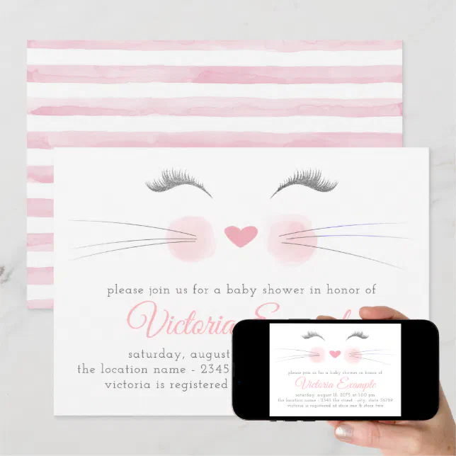 Girl Kitten Cat Baby Shower Invitation | Zazzle