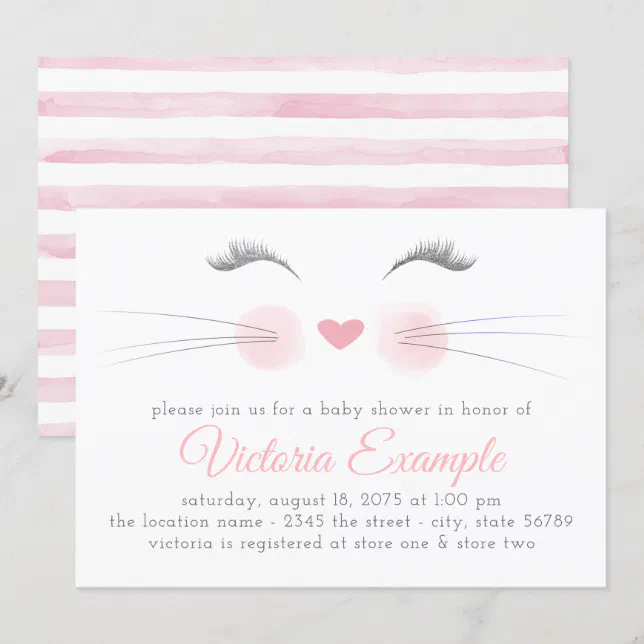 Girl Kitten Cat Baby Shower Invitation | Zazzle