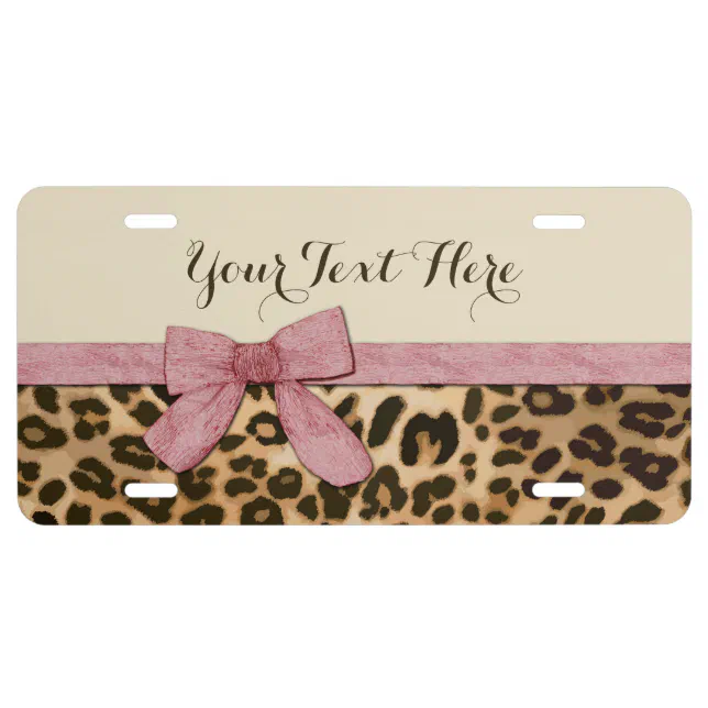 Girl Leopard Print Baby Pink Bow License Plate | Zazzle