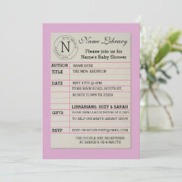 Girl Library Card Baby Shower Pink Invitation | Zazzle