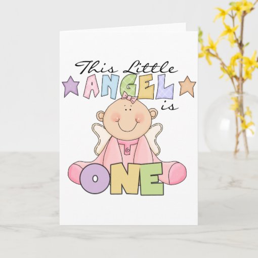 Girl Little Angel 1st Birthday Tshirts and Gifts Card | Zazzle
