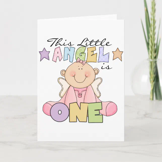 Girl Little Angel 1st Birthday Tshirts and Gifts Card | Zazzle