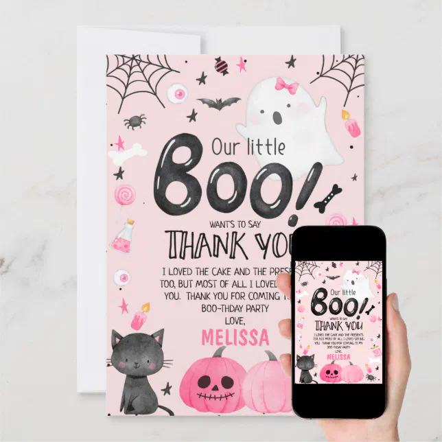 Girl Little Boo Halloween Birthday Thank You Card | Zazzle