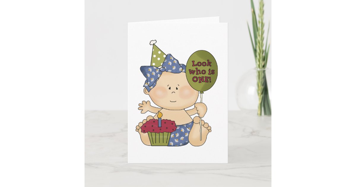 Girl Look Who's One Birthday Tshirts and Gifts Card | Zazzle