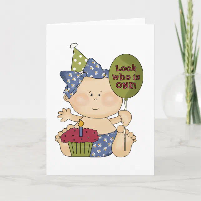 Girl Look Who's One Birthday Tshirts and Gifts Card | Zazzle