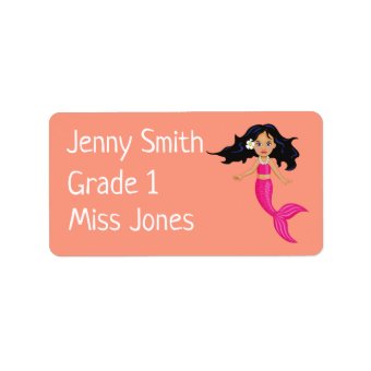 Girl mermaid name school book labels | Zazzle