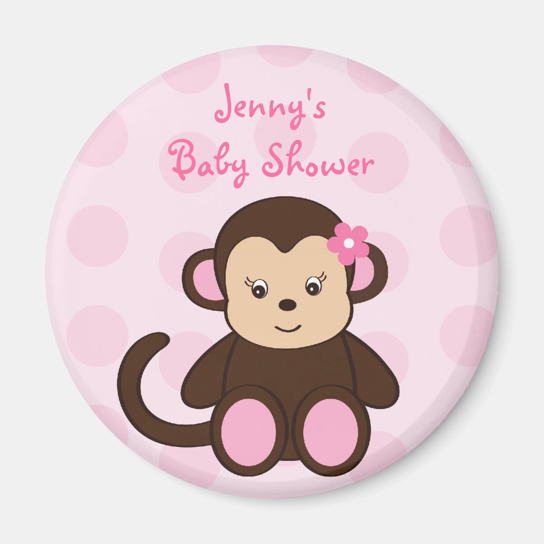Girl Monkey Polka Dots Baby Shower Favor Magnets | Zazzle