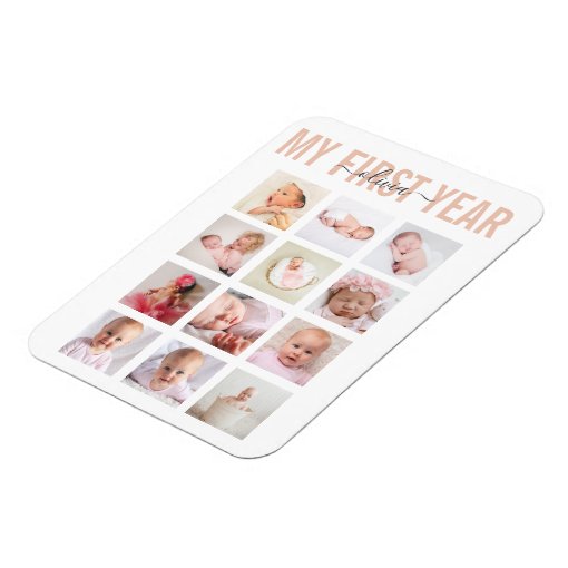 Girl My First Year Baby Name 12 Photo Collage Magnet | Zazzle