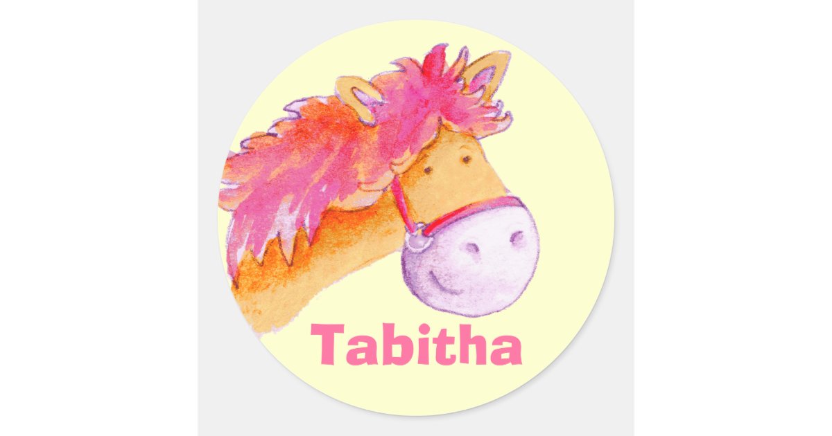 Girl name Tabitha pink pony horse sticker | Zazzle