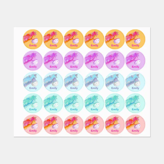 Girl name whimsical pony horse art kids label | Zazzle