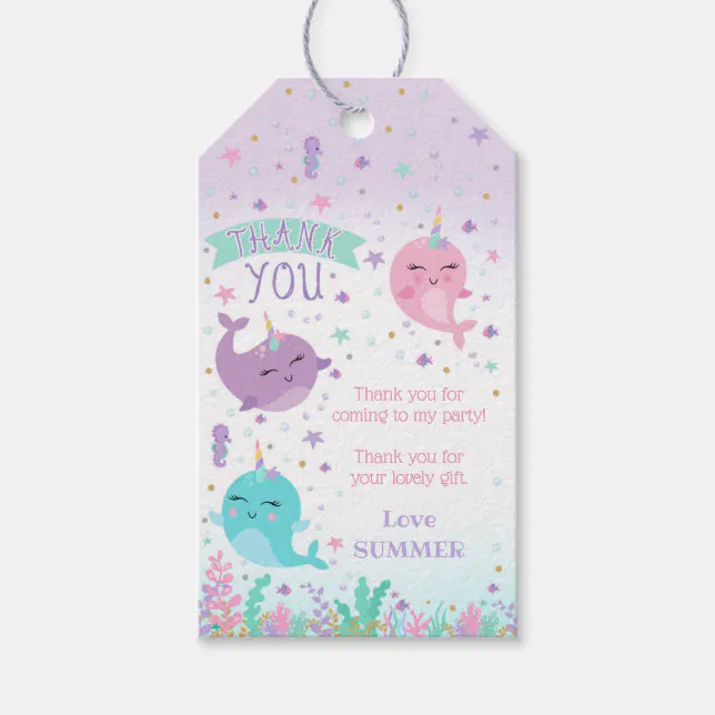 Girl Narwhal Favor Tags Under the Sea Narwhal | Zazzle