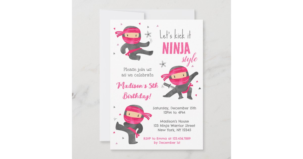 Girl Ninja Karate Birthday Party Invitations | Zazzle