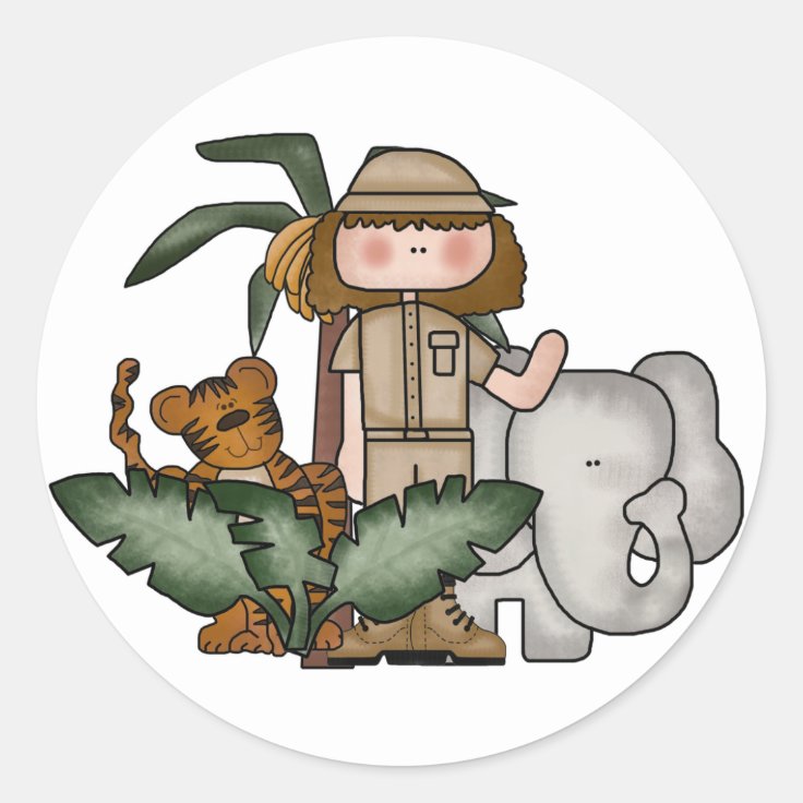 Girl on Safari Classic Round Sticker | Zazzle