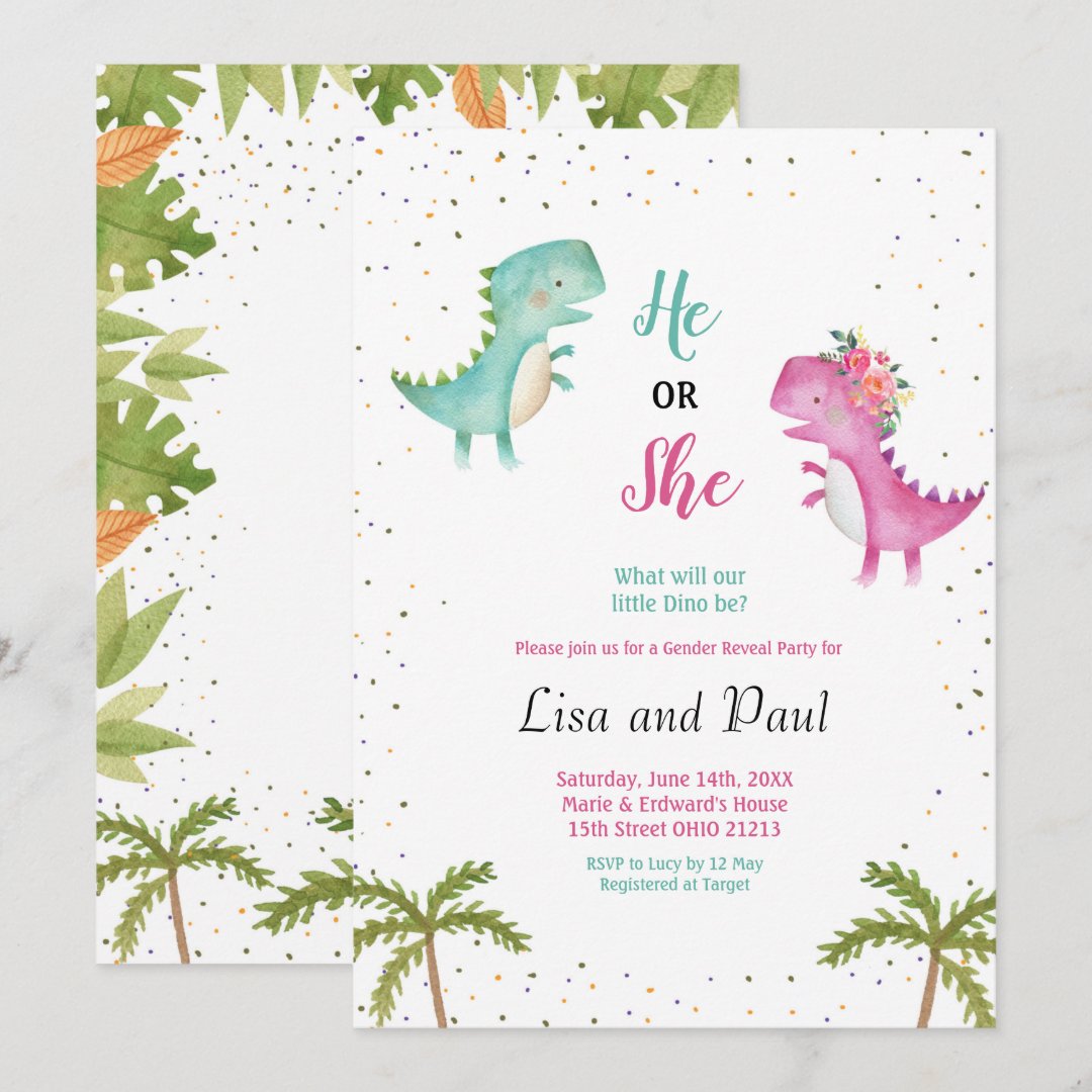 Girl or Boy Dinosaur Gender Reveal Invitation | Zazzle