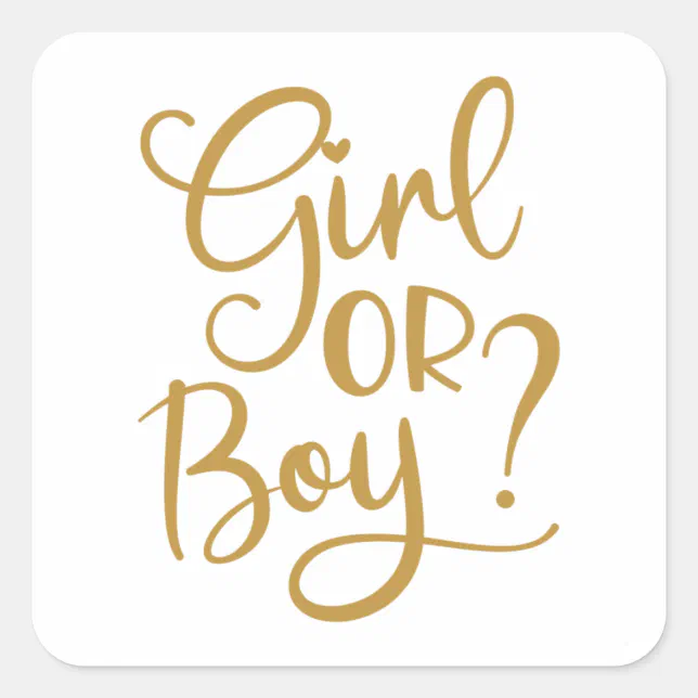 Girl or Boy Gold Glitter Gender Reveal Square Sticker | Zazzle