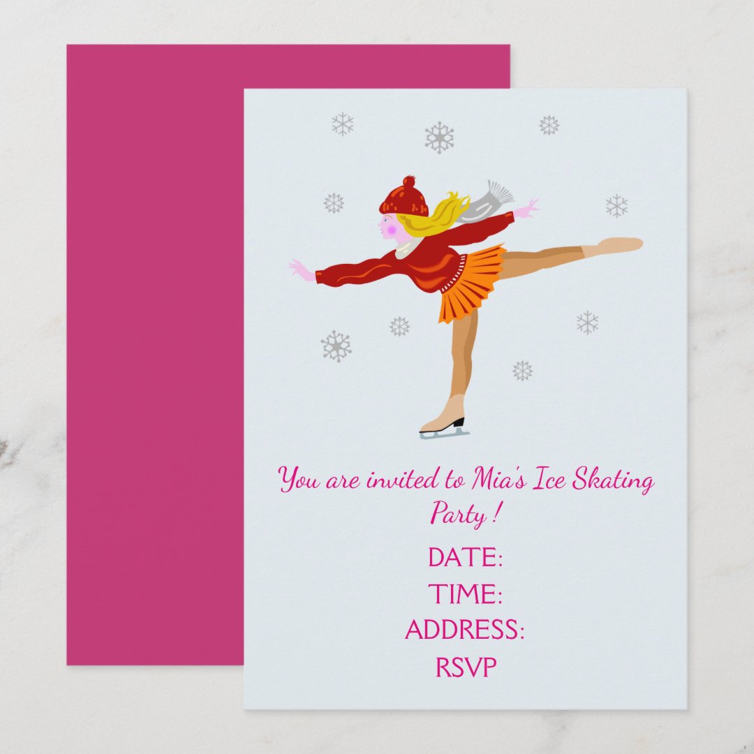 Girl or teen Ice Skating party Invitation | Zazzle