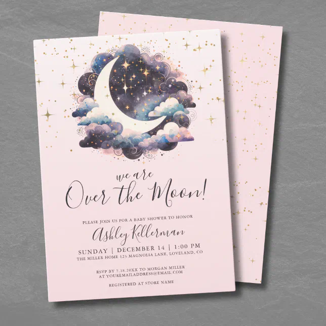 Girl Over The Moon Baby Shower Invitation | Zazzle