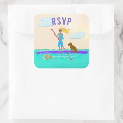 Girl Paddleboarder Party Invitation RSVP Sticker | Zazzle