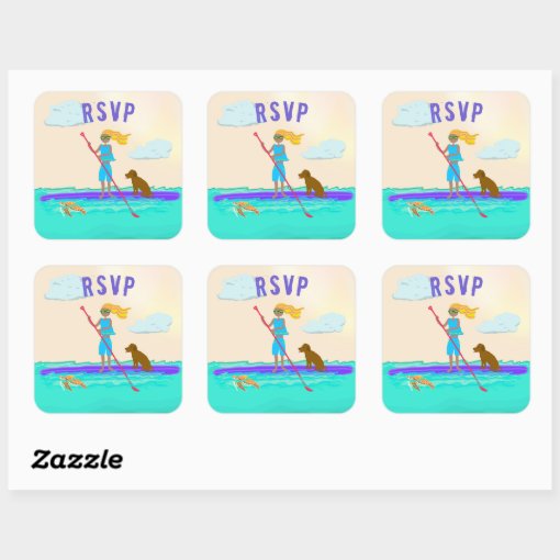 Girl Paddleboarder Party Invitation RSVP Sticker | Zazzle