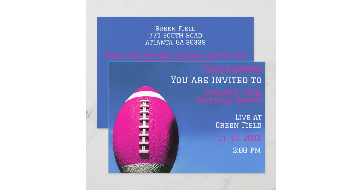 Girl Party Pink Football Birthday Invitation | Zazzle