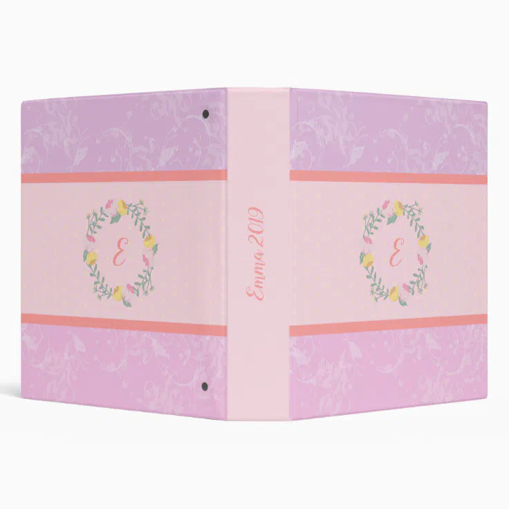Girl Pastel Pink and Lavender Floral Monogram Kid 3 Ring Binder | Zazzle
