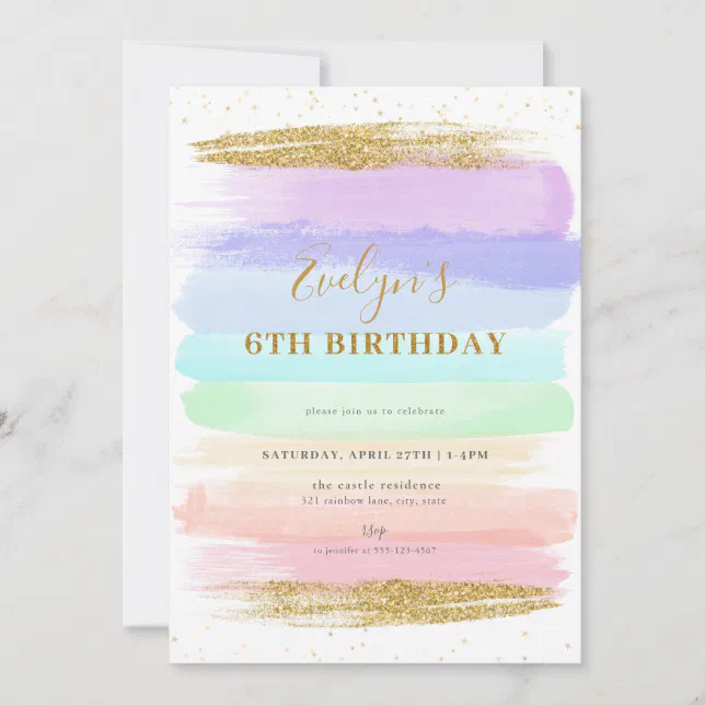 Girl Pastel Rainbow 6th Birthday Invitation | Zazzle