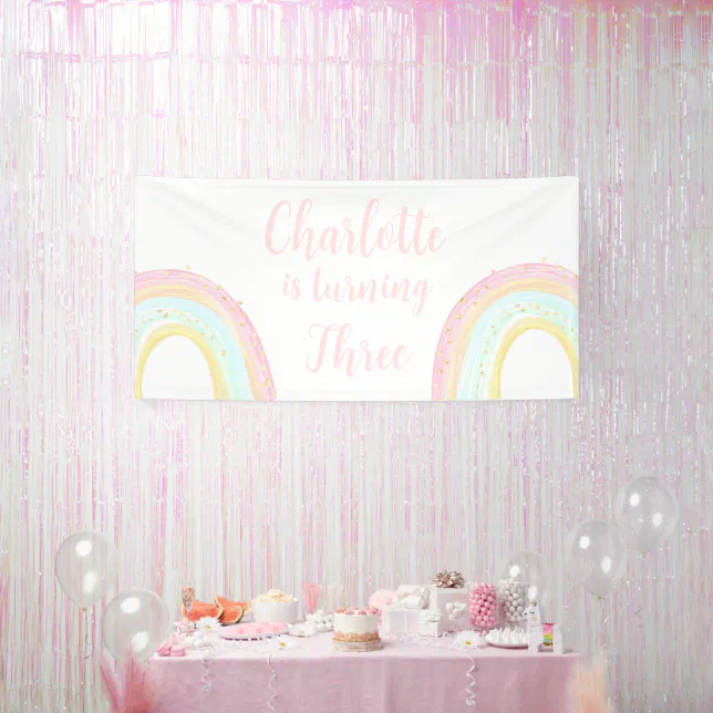 Girl Pastel Rainbow Birthday Party Banner | Zazzle