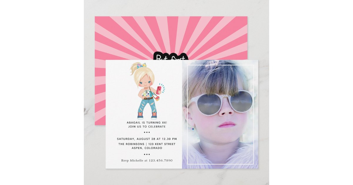Girl Photo Booth Selfie Birthday Party Invitation | Zazzle
