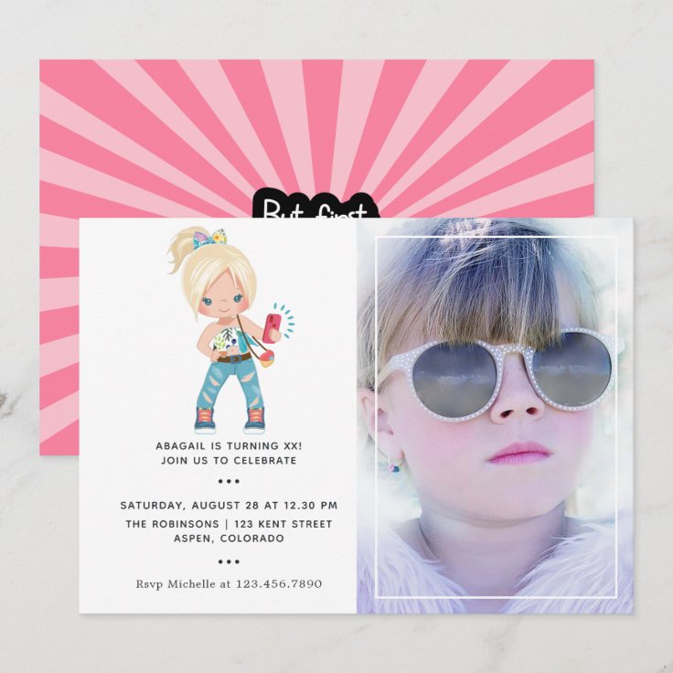 Girl Photo Booth Selfie Birthday Party Invitation | Zazzle