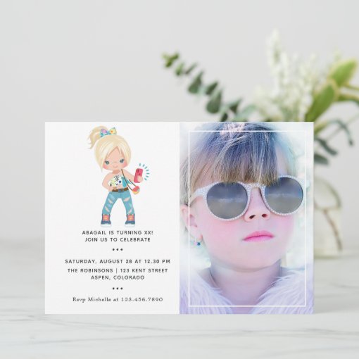 Girl Photo Booth Selfie Birthday Party Invitation | Zazzle