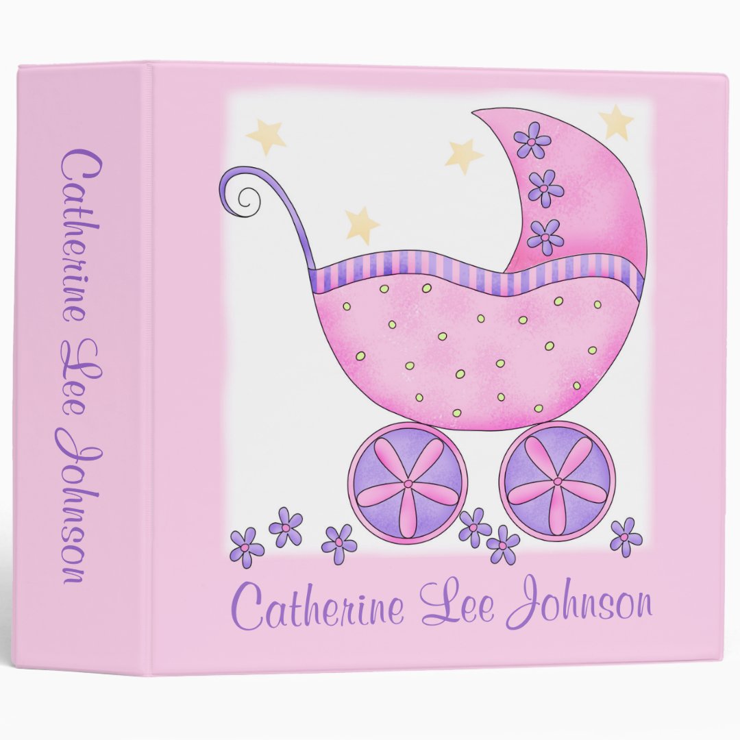 Girl Pink Baby Buggy Photo Custom Baby Book Album Binder | Zazzle