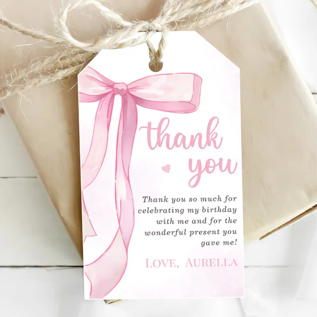 Girl Pink Bow 1st Birthday Party Gift Tags | Zazzle