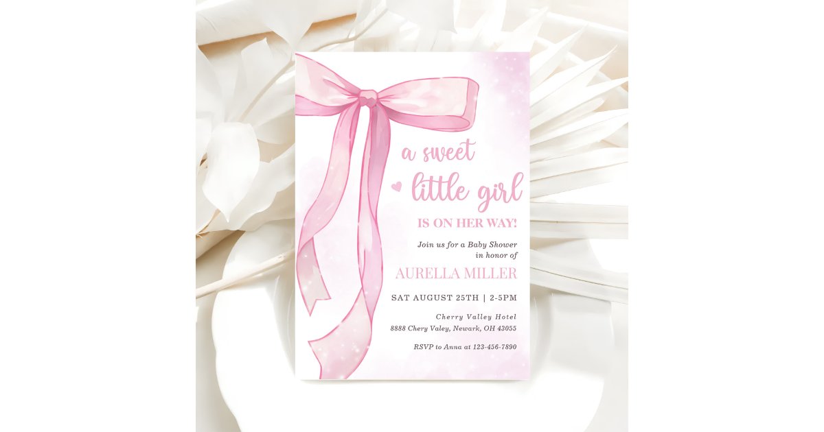 Girl Pink Bow Baby Shower Invitation | Zazzle