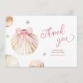 Girl Pink Bow Shell Baby Shower Thank You Card | Zazzle