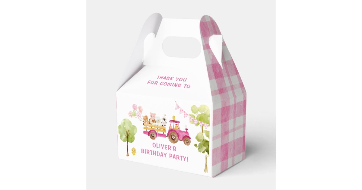 Girl pink Farm animals birthday party Favor Boxes | Zazzle