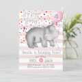 Girl pink hippo birthday invitation, invite. invit invitation | Zazzle