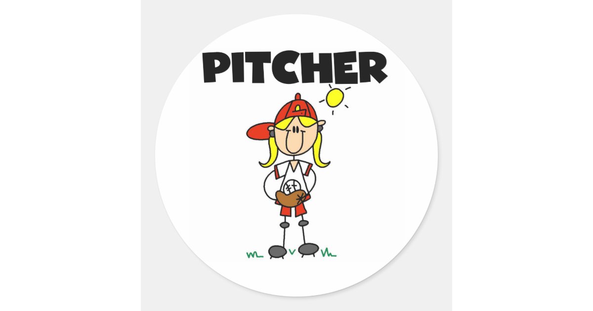 Girl Pitcher Classic Round Sticker | Zazzle
