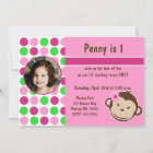 Girl Polka Dot Monkey Invite | Zazzle
