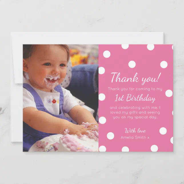 Girl polka dotted birthday thank you card | Zazzle