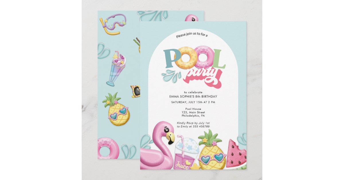 Girl Pool Party Birthday Holiday Card | Zazzle