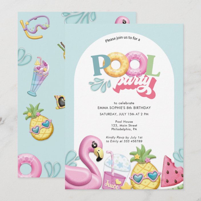 Girl Pool Party Birthday Holiday Card | Zazzle
